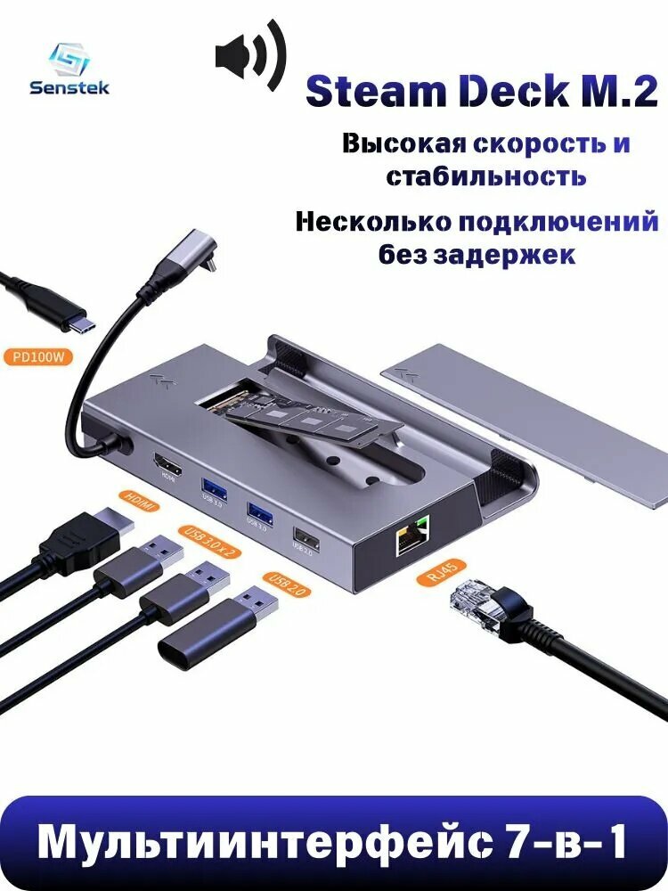Расширительный док 7-в-1 Steam Deck M.2 База для портативной консоли Без задержек / Высокая скорость Стабильность