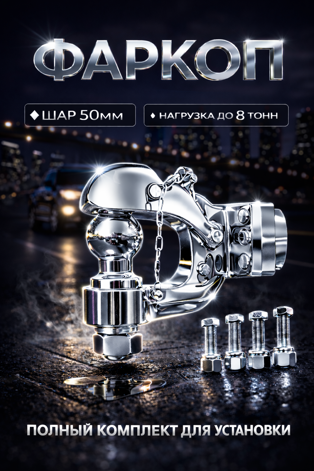 Фаркоп NEW EPOCH, съемный, для внедорожника, с шаром, диаметр 50мм, крепление на 4 болта