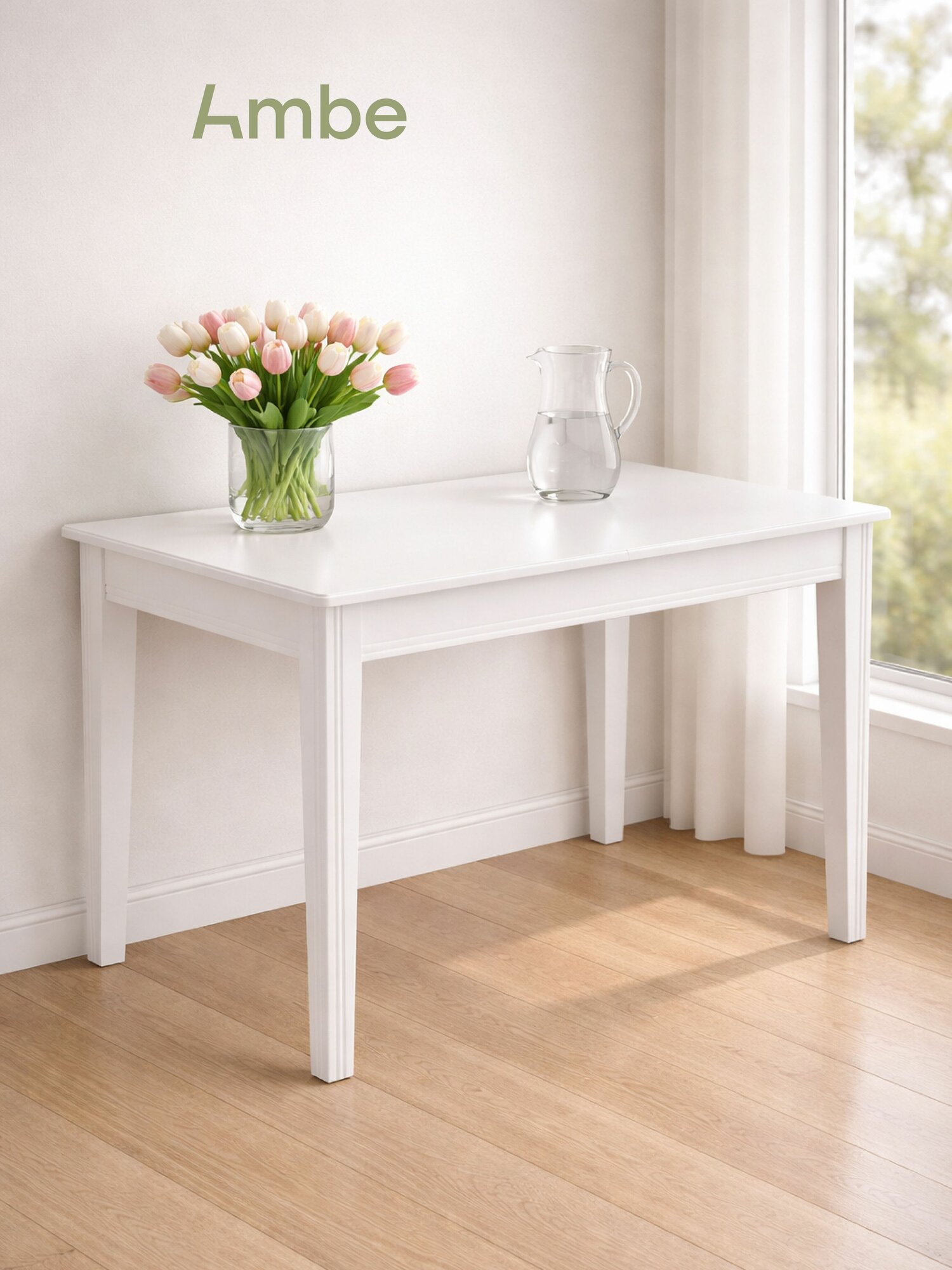 Ambe Стол кухонный обеденный деревянный раздвижной Таурус 120(170)х80 Белый