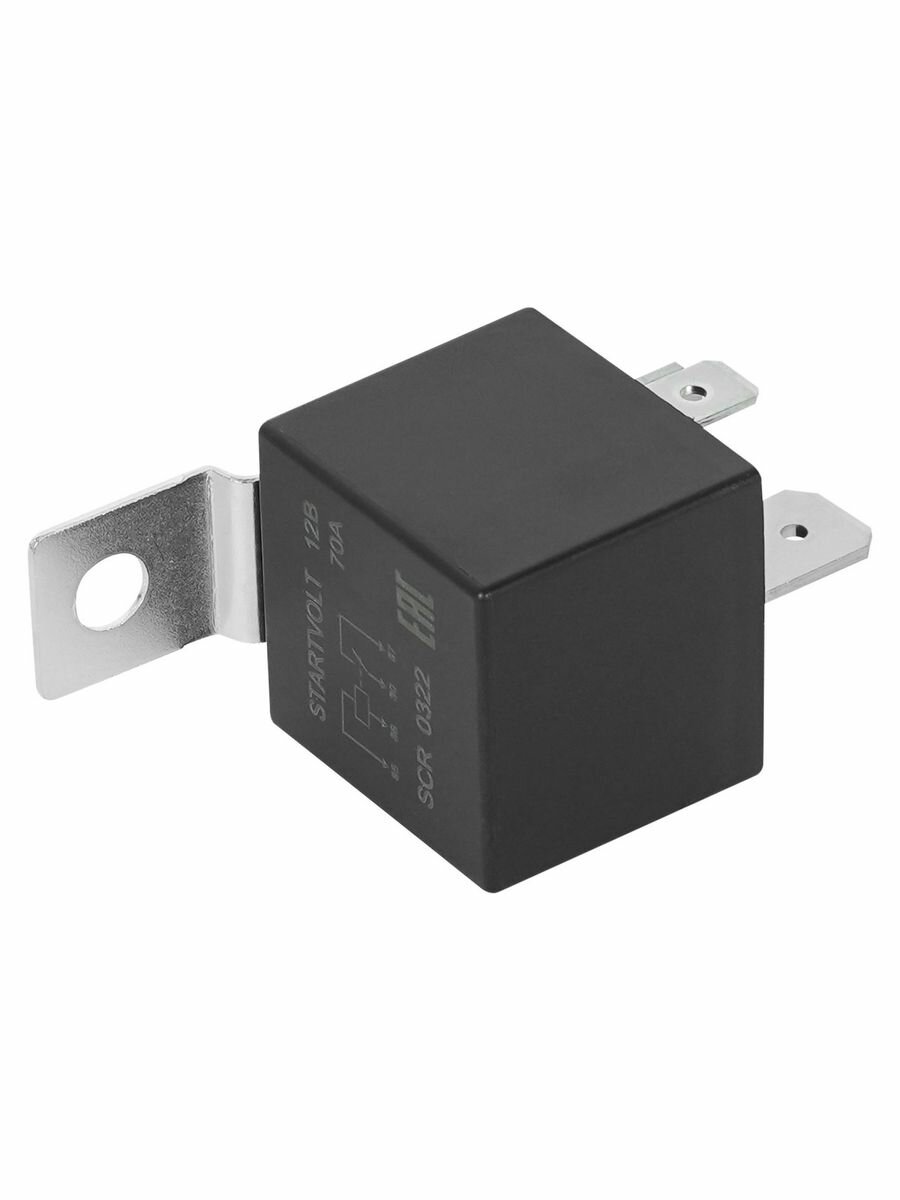 Реле защиты стартера, 4 контакта, 12V, 70A (с кронштейном, без резистора), StartVolt SCR 0322 для Волга 3110, Газель 3302, УАЗ