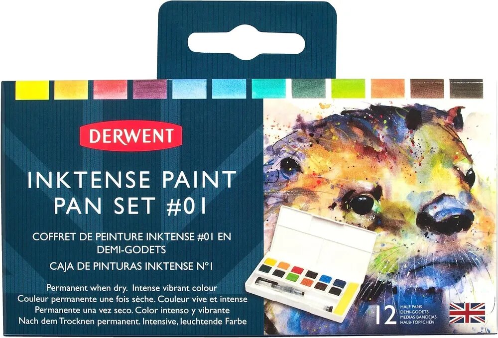 DERWENT Inktense Paint Pan Set #01 Акварельные краски 12 цветов для художников
