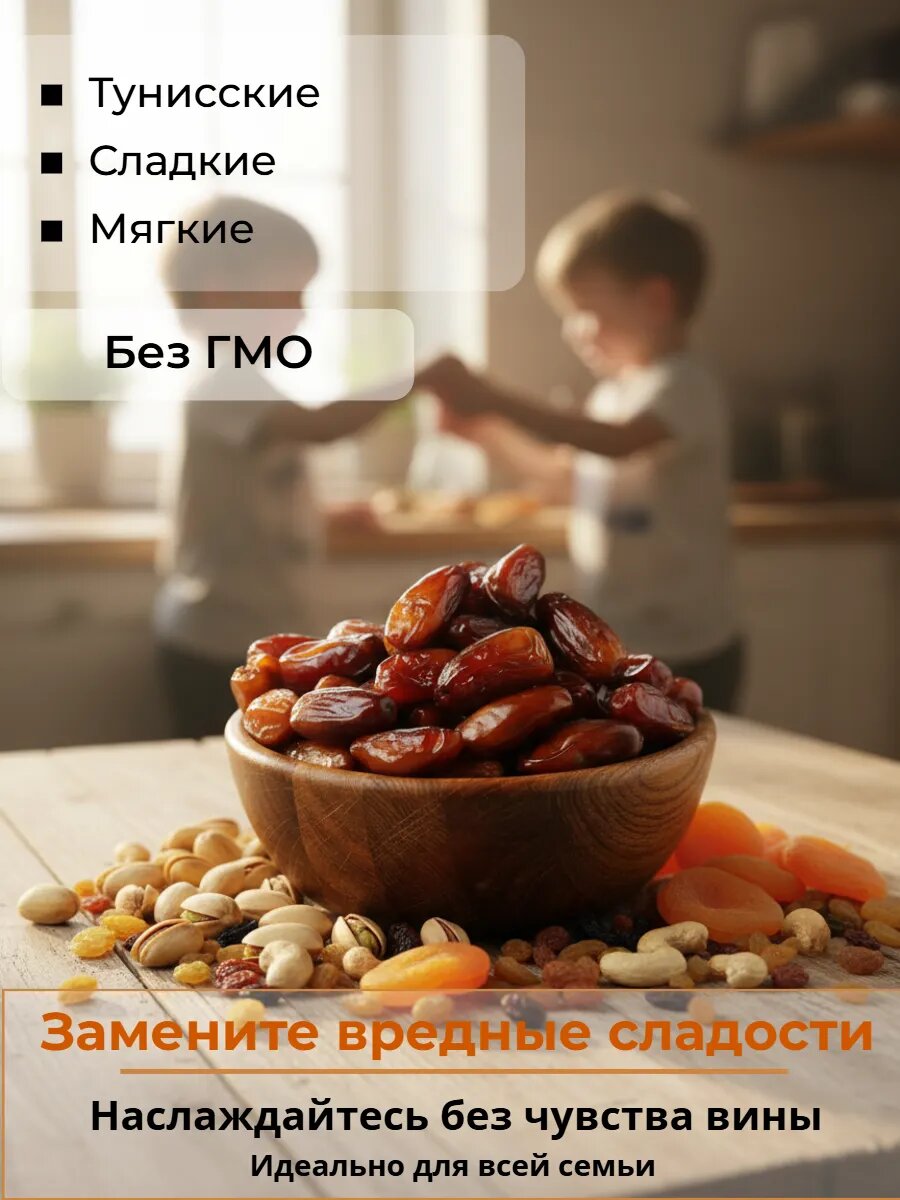 Финики Тунис, без ГМО и красителей, 2000 гр, герметичная упаковка — фото 1