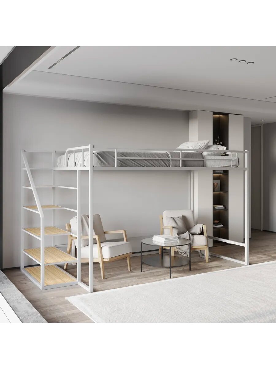 Кровать-чердак Лофт Костюковъ Хард для детей и взрослых 180х200 белый