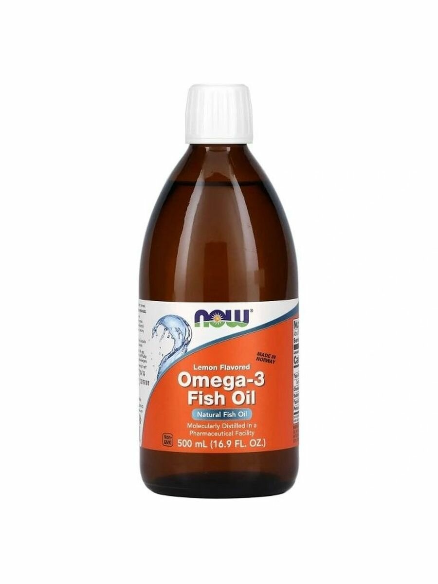 Жидкий рыбий жир Омега-3, NOW Supplements, Omega-3 Fish Oil Liquid, со вкусом лимона, 500 мл.