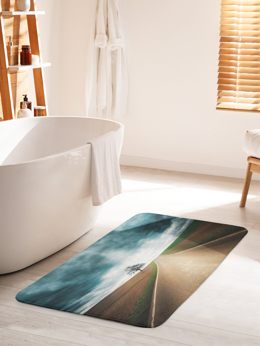 Коврик для ванной комнаты и туалета противоскользящий "Дорога за горизонт" 60х100 см, JoyArty