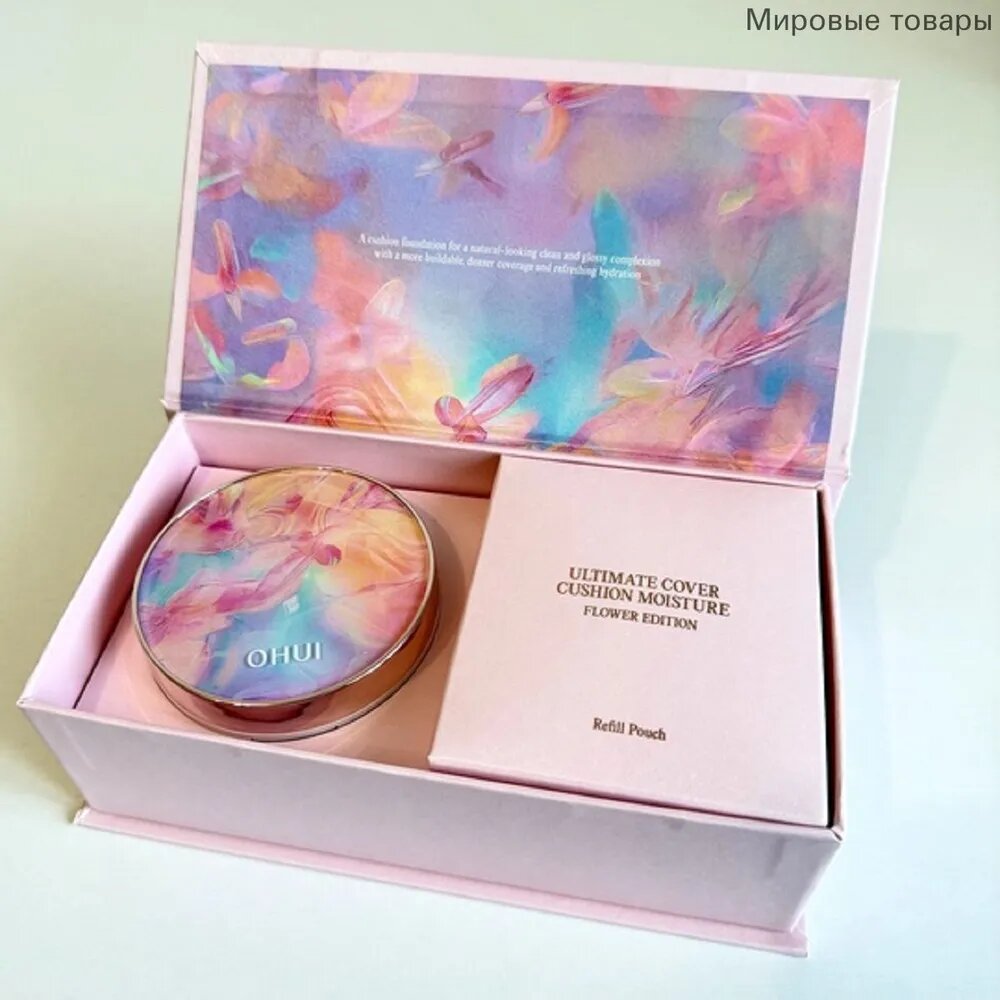 OHUI Лимитированный кушон с лифтинг-эффектом Ultimate Cover Lifting Cushion Moisture SPF50+/PA +++ (тон 01 Milk Beige) Flower Edition кушон в подарочной упаковке, летней коллекции от бреда