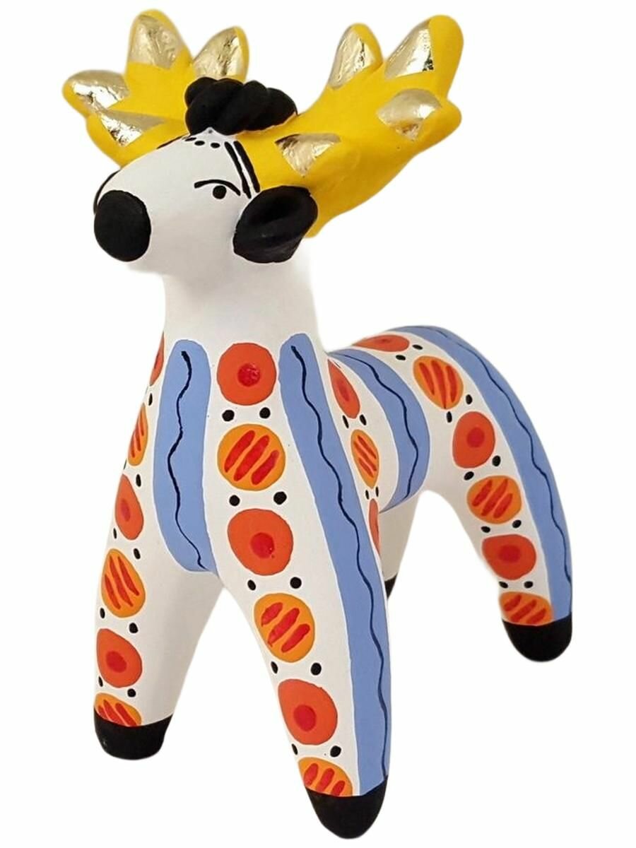 Олень №2(1), Дымковская глиняная игрушка, ручная авторская работа