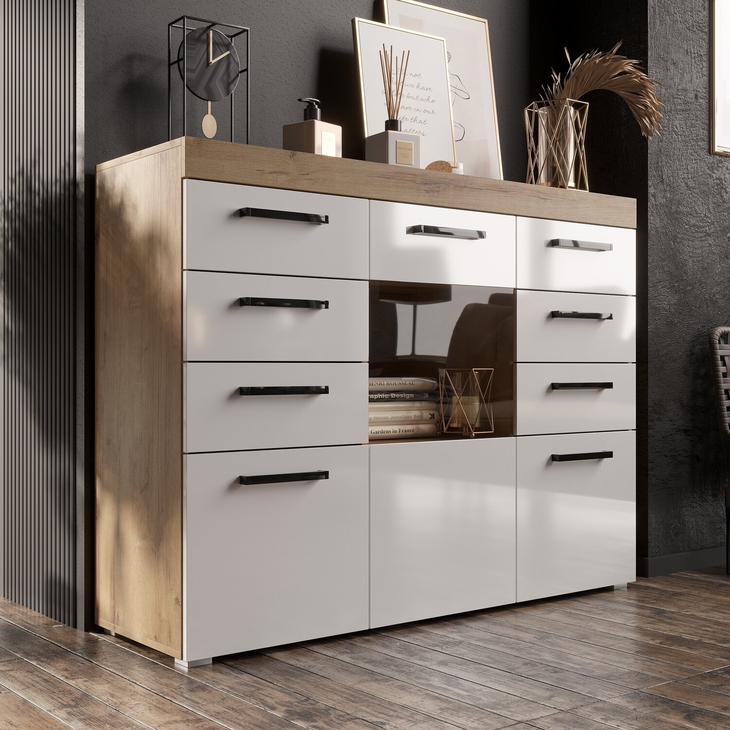 Комод Бастон Дуб Вотан/Белый гладкий Эра 1352 ш/ 1028 в/400 г