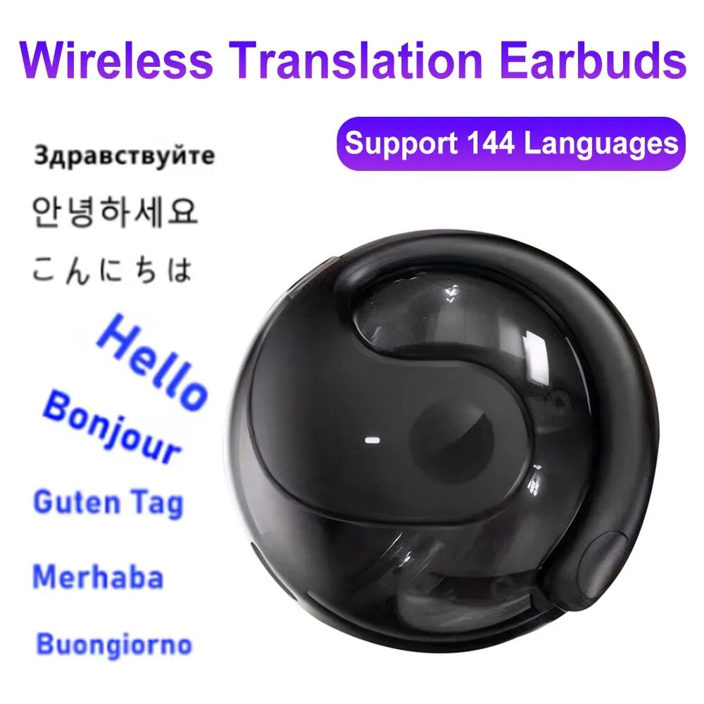 Беспроводные наушники для перевода с поддержкой 144 языков, Bluetooth 5.3, черный