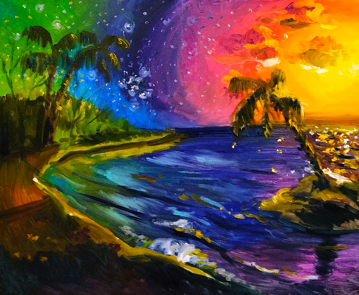 Картина маслом на холсте на подрамнике "Пейзаж из сна"