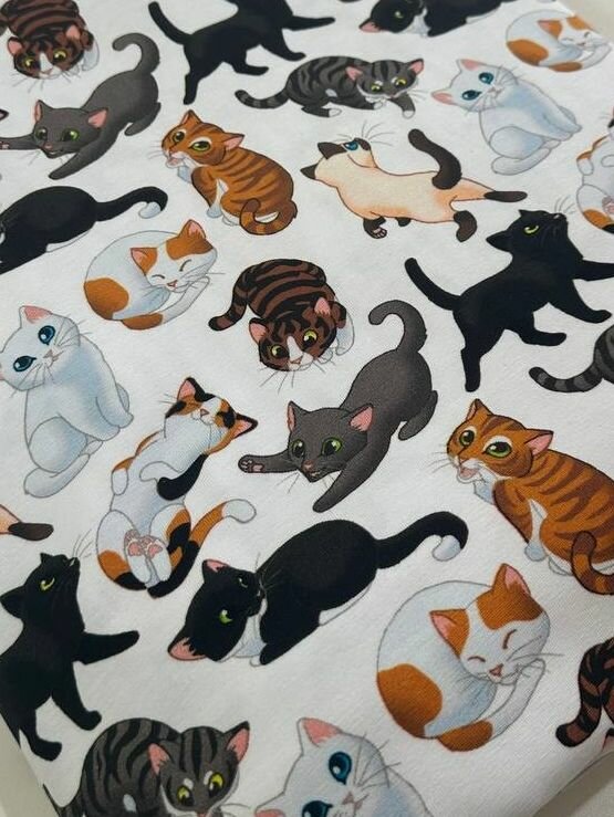 Ткань трикотажная 80см кулирка с лайкрой котики