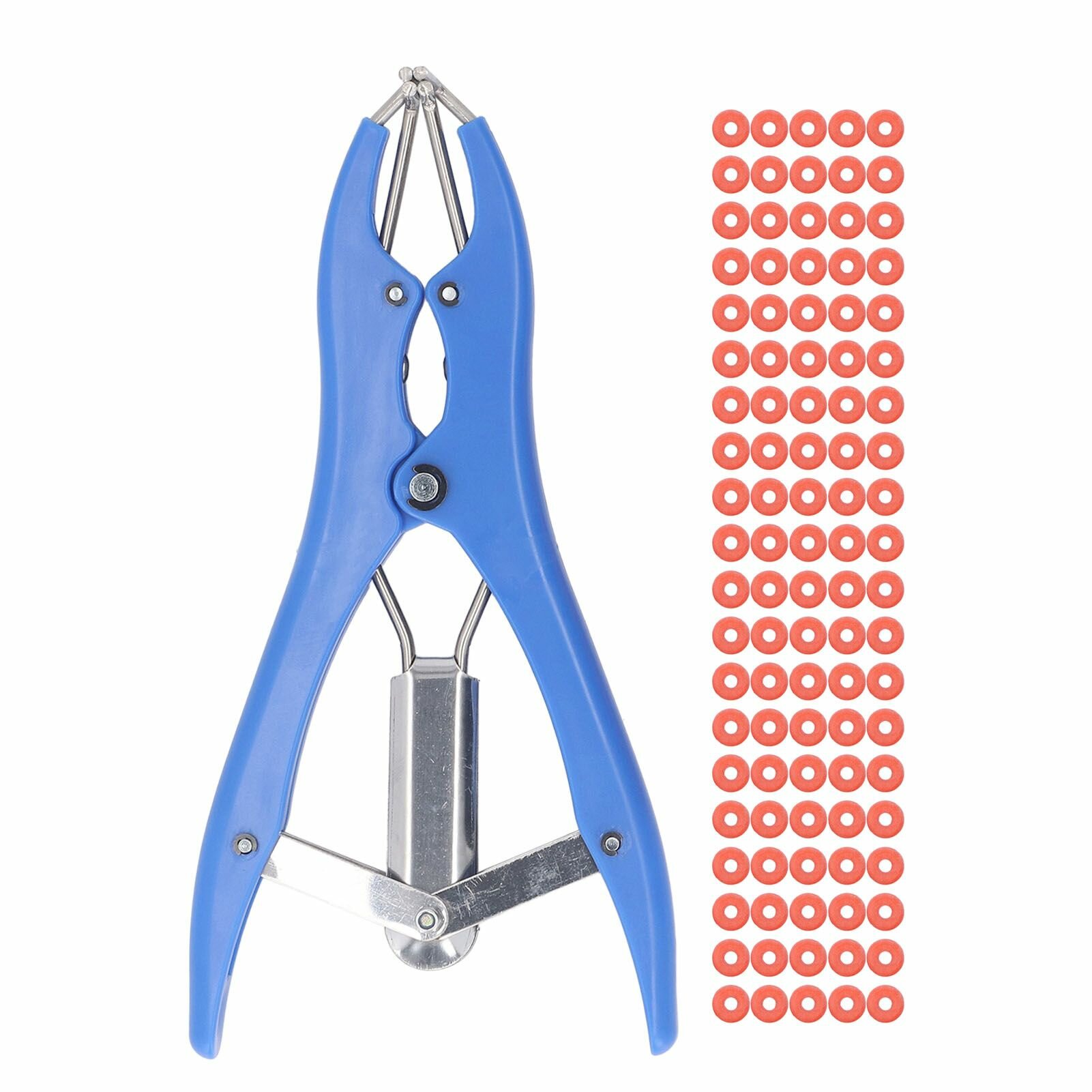 Кастрационный бандажёр из нержавеющей стали без крови с 100 шт. колец для кастрации, набор для бандажирования коз, телят, ягнят, животных