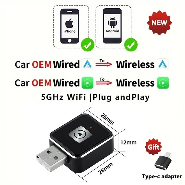 CarAIBOX 2-в-1 беспроводной автомобильный адаптер CarPlay для автомагнитол с проводной функцией CarPlay (оптовая продажа)
