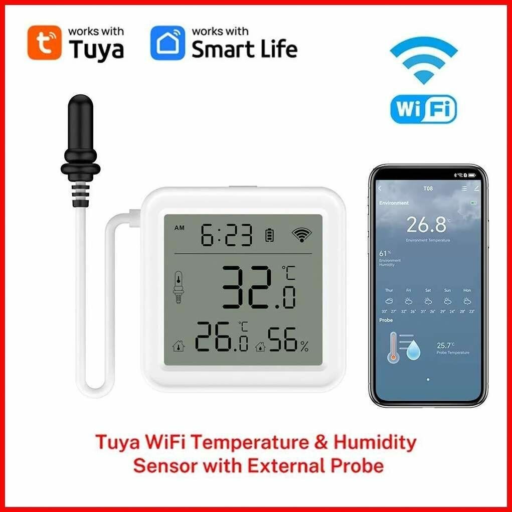 Умный Wi-Fi датчик температуры и влажности с внешним зондом и дисплеем