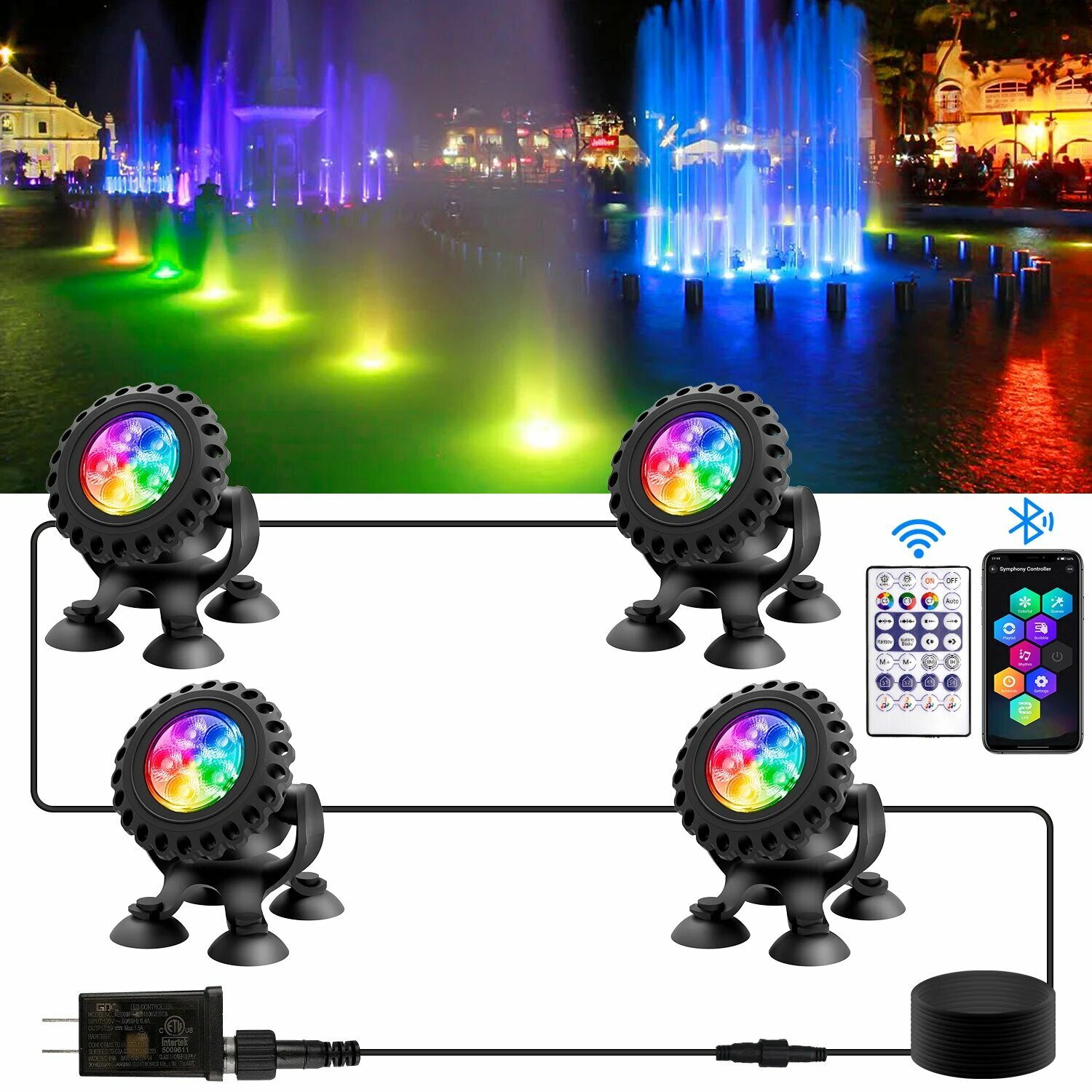 Подводный светильник для бассейна RGB, 4 шт, EU Plug