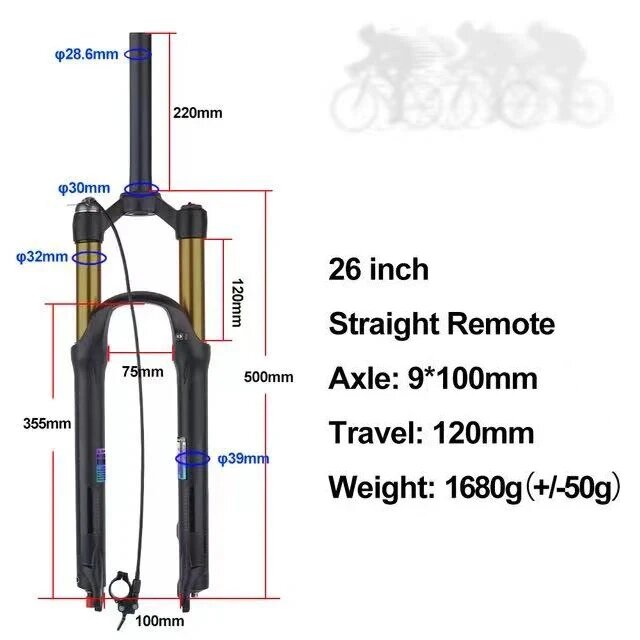 Bolany Воздушная вилка MTB 26/27.5/29 26 Straight Remote