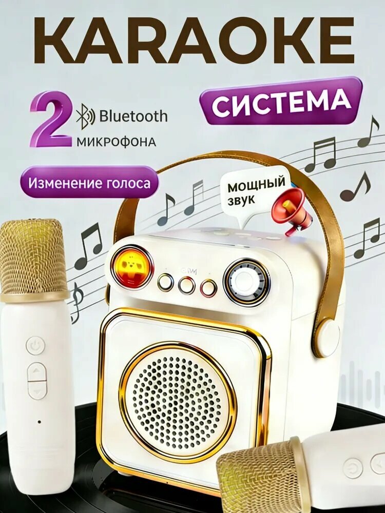 Детская караоке система с двумя беспроводными микрофонами и колонкой