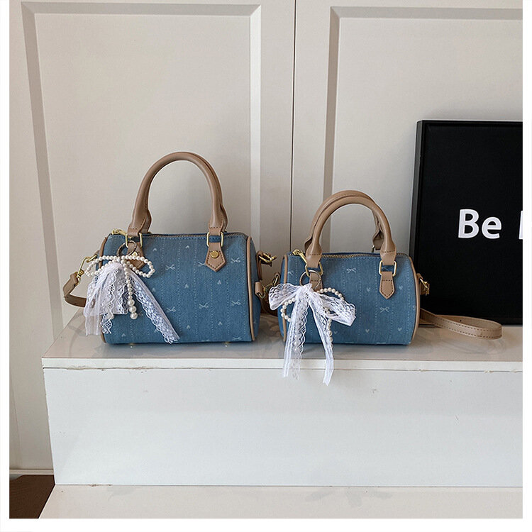 Элитная повседневная джинсовая сумка для женщин, новая модная модель 2026 года, сумка через плечо, универсальная сумка, сумка-бостон.