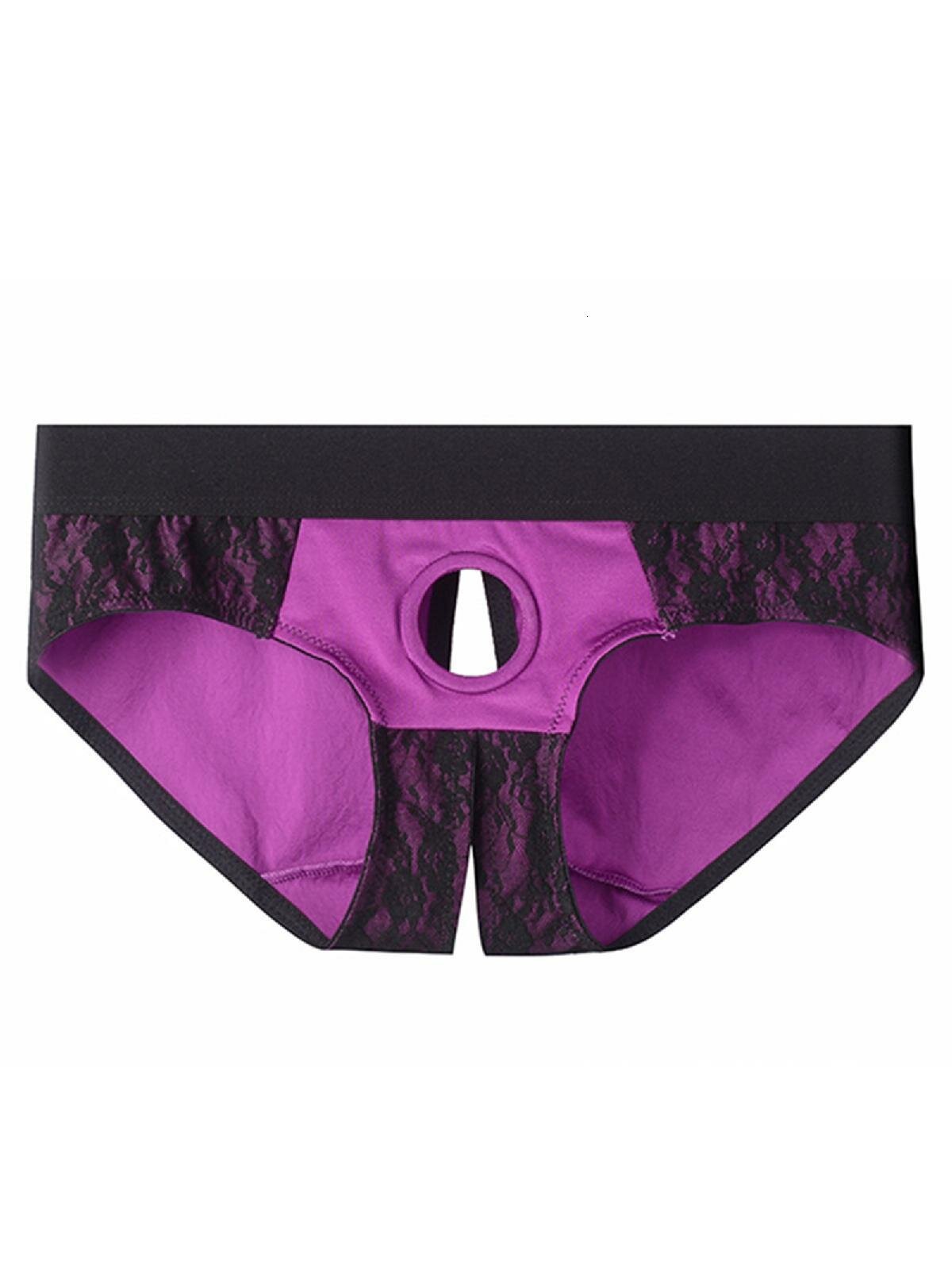 Сексуальные стринги-харнесс с открытой промежностью, Фиолетовый - L
