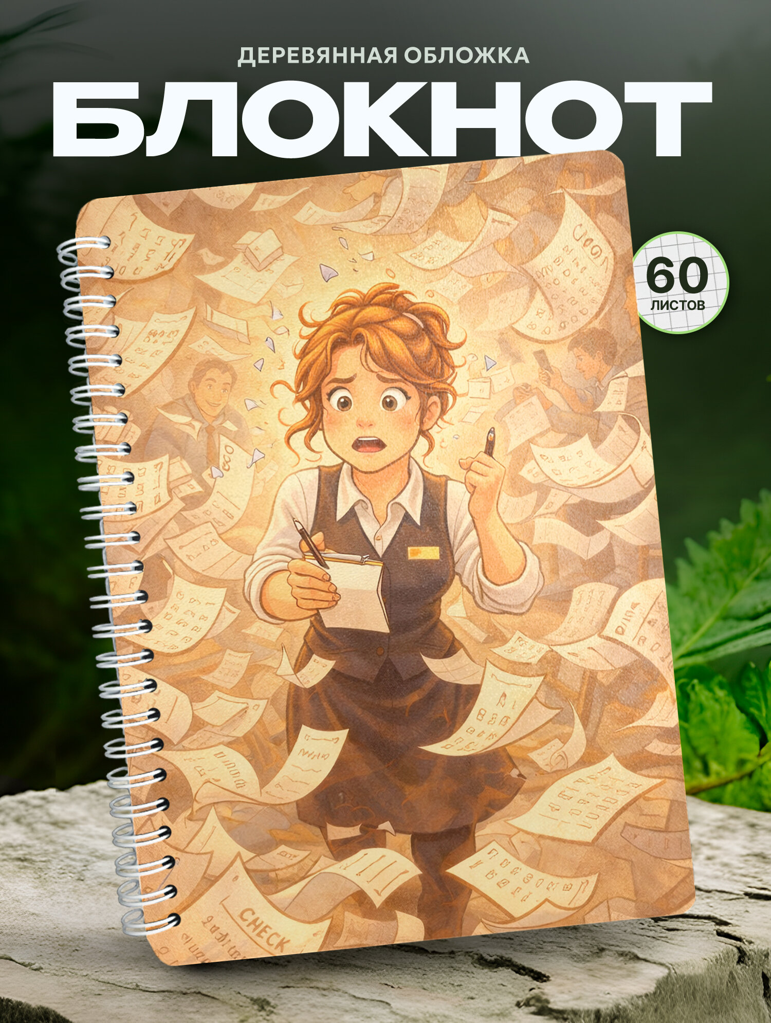Блокнот Wood-book "Дождь из чеков", A5, твердая обложка, лхдф
