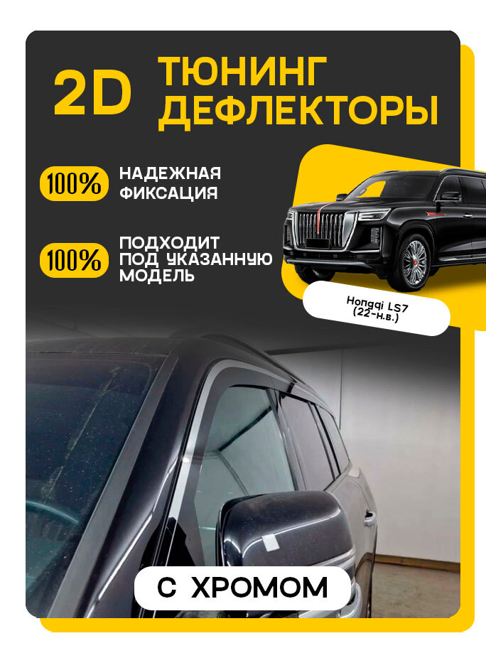 Плоские тюнинг дефлекторы с хромом для HONGQI LS7 1 поколение (2022-2026) 2d дефлекторы на Хунцы ЛС7. Комплект 6 шт.