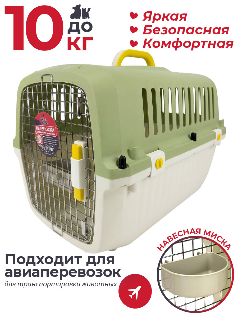 Переноска пластиковая для кошек и собак до 10 кг, Pet Choice, 61x41x42 см, авиа, зеленая