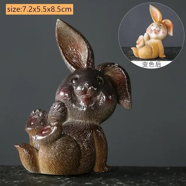 Креативная модель кролика из смолы, меняющая цвет, для украшения чайного сервиза в виде животного, аксессуары для чайного сервиза.