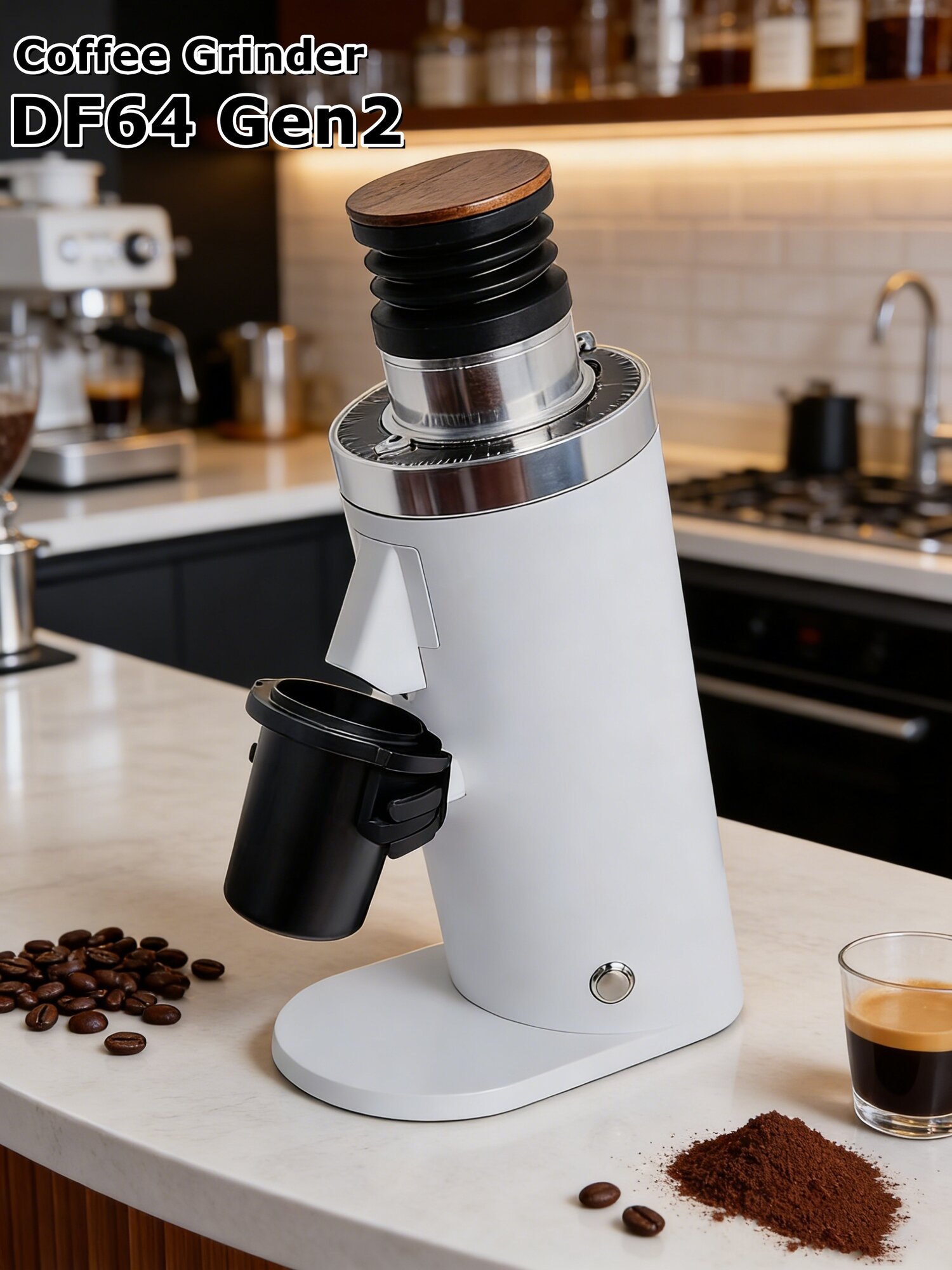 Электрическая Oднодозная Kофемолка DF64 II (Gen 2), Белый, Красный Титан Жернов ( Red Ti ）