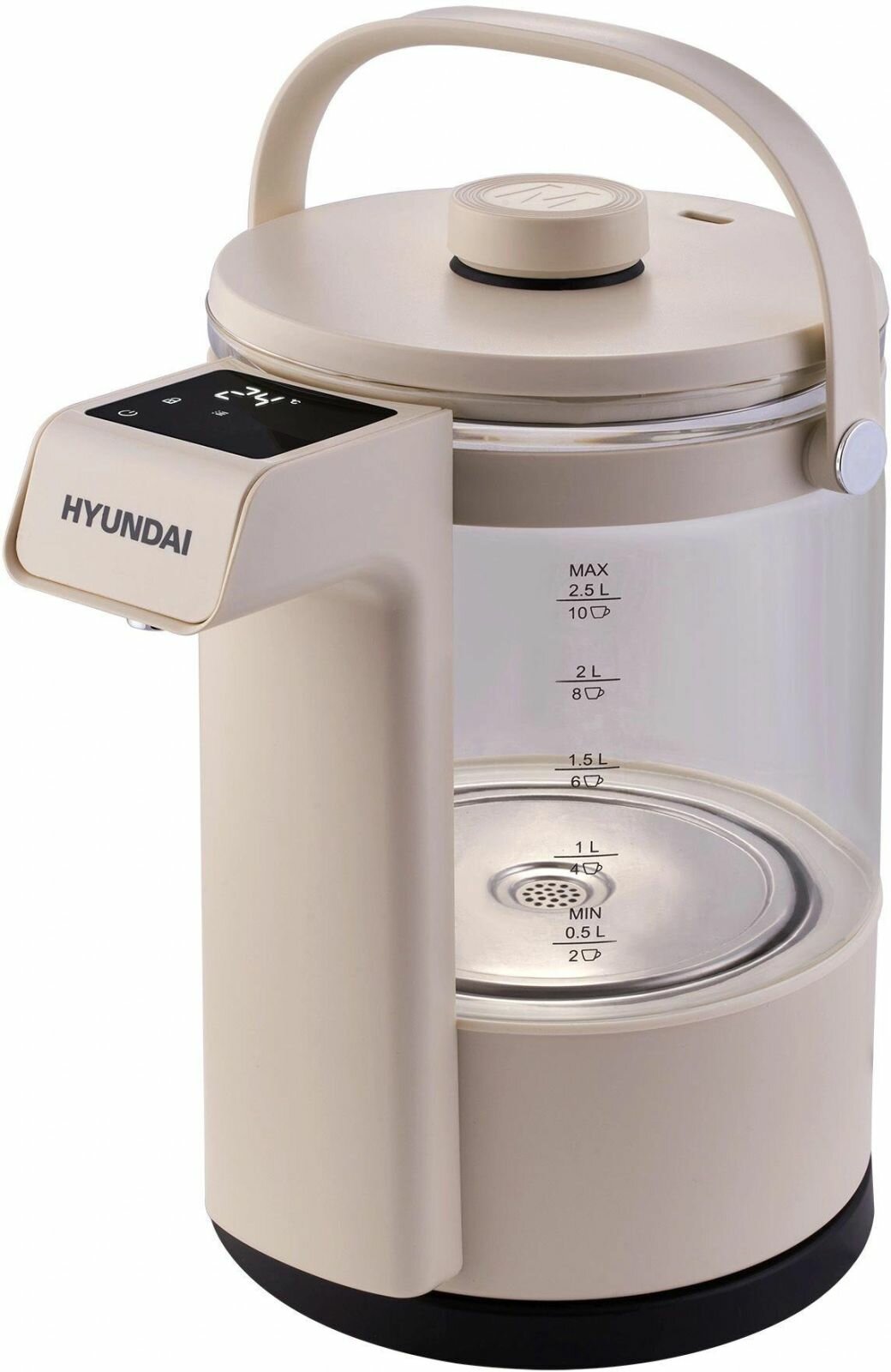 Чайник электрический HYUNDAI 2.5 л, 1400 Вт, кремовый-черный, корпус стекло (HYK-G7700)
