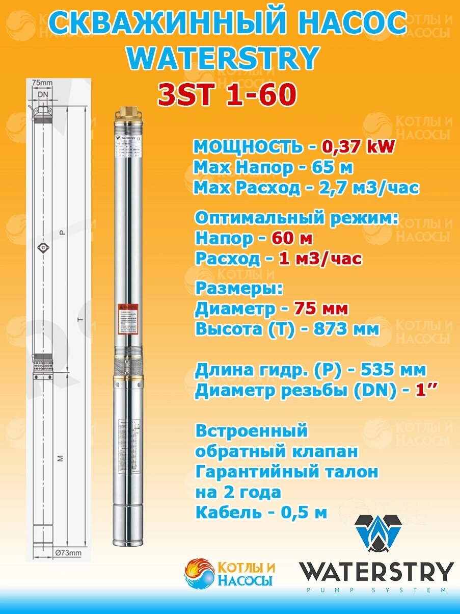 3ST 1-60 Скважинный насос WATERSTRY 3" 0,37kW 1х230V