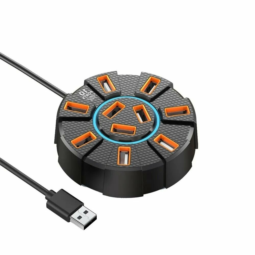 Док-станция USB с 10 портами, Черный - 1.2m