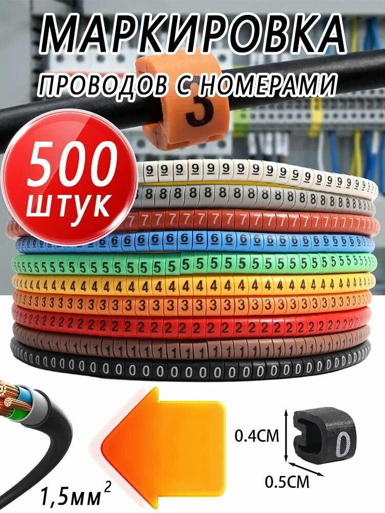 Маркеры для проводов с номерами, 1.5mm , 500 шт