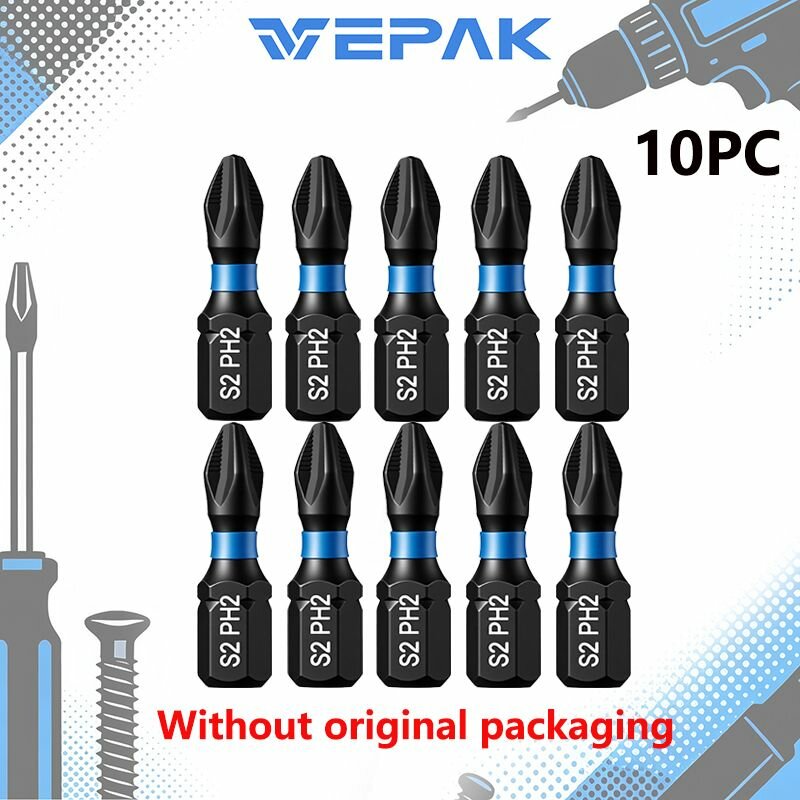 Набор насадок для электрической отвертки VEPAK VP1PH2025-1, 10 шт, PH2 25 мм, сталь S2 высокой твердости.