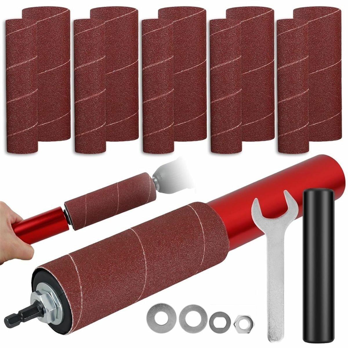 Комплект шлифовального барабана, резиновый адаптер для шлифовального шпинделя, барабан с наждачной бумагой зернистостью 120, втулки, электрическая дрель