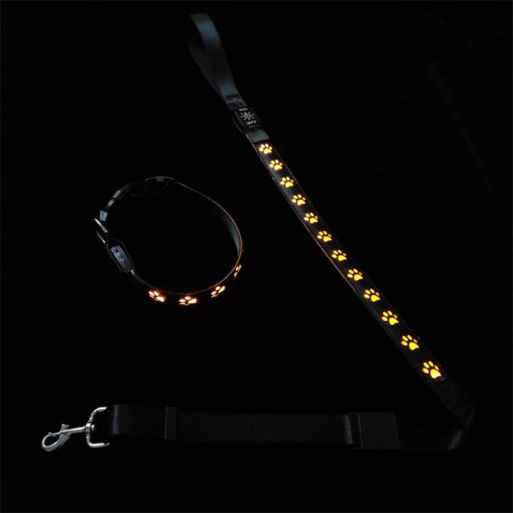 Светящийся ошейник для собак с LED-подсветкой, безопасный ошейник для питомцев, перезаряжаемый через USB, комплект ошейника и поводка для собак с LED-подсветкой.
