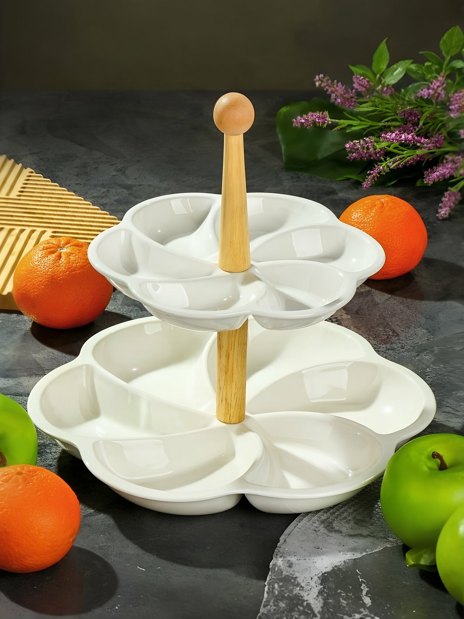 Ваза этажерка для фруктов и конфет, керамическая, 2 яруса, 30.5x28 см, Y4-6271, Китай