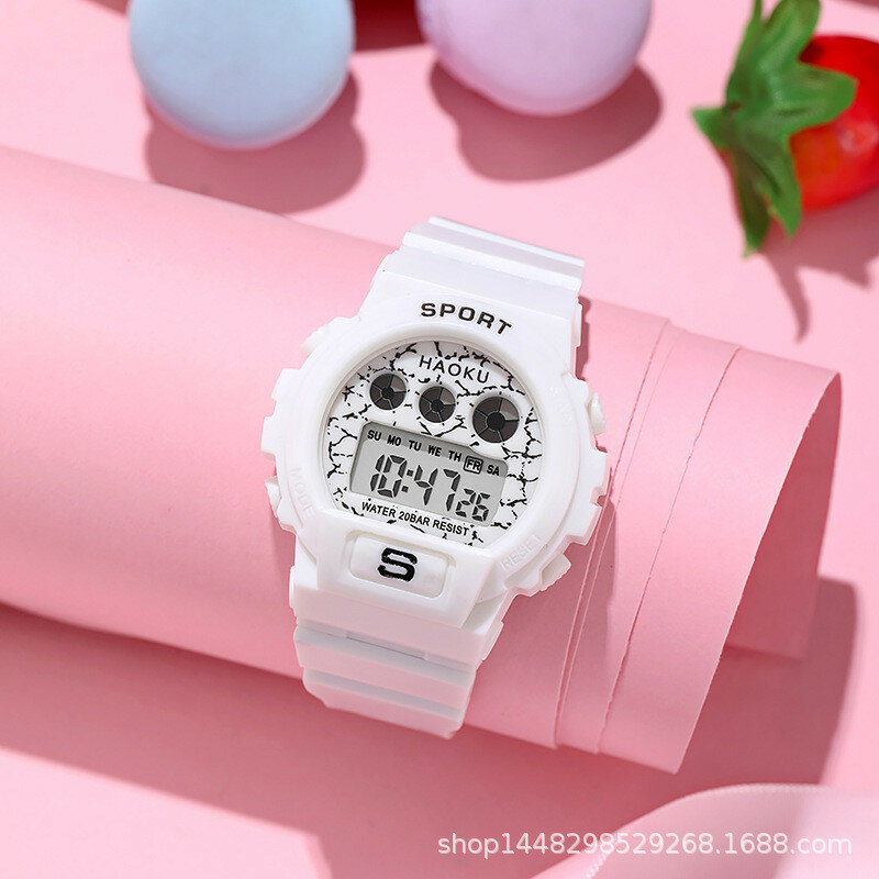 Waterproof led children watch with silicone strap and luminous display omega, white