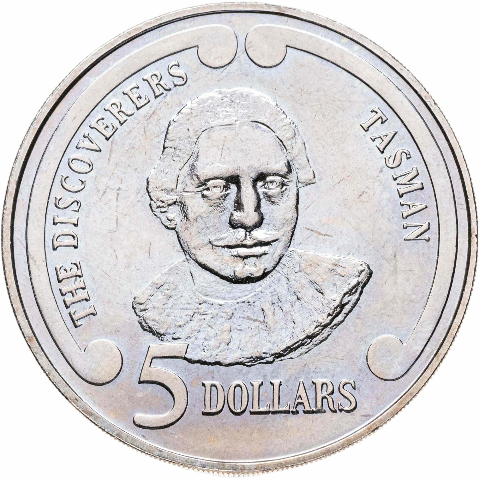 Новая Зеландия 5 долларов dollars 1992 "Первооткрыватели - Абел Тасман", Мельхиор медь-никель, в сохранности BUNC