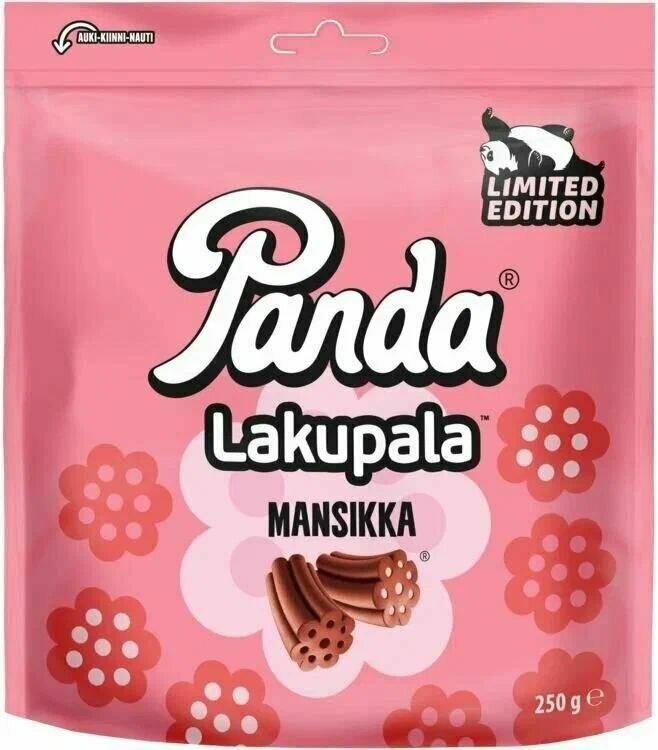 Конфеты лакричные со вкусом клубники Panda Lakupala Mansikka (Финляндия) 250 гр.