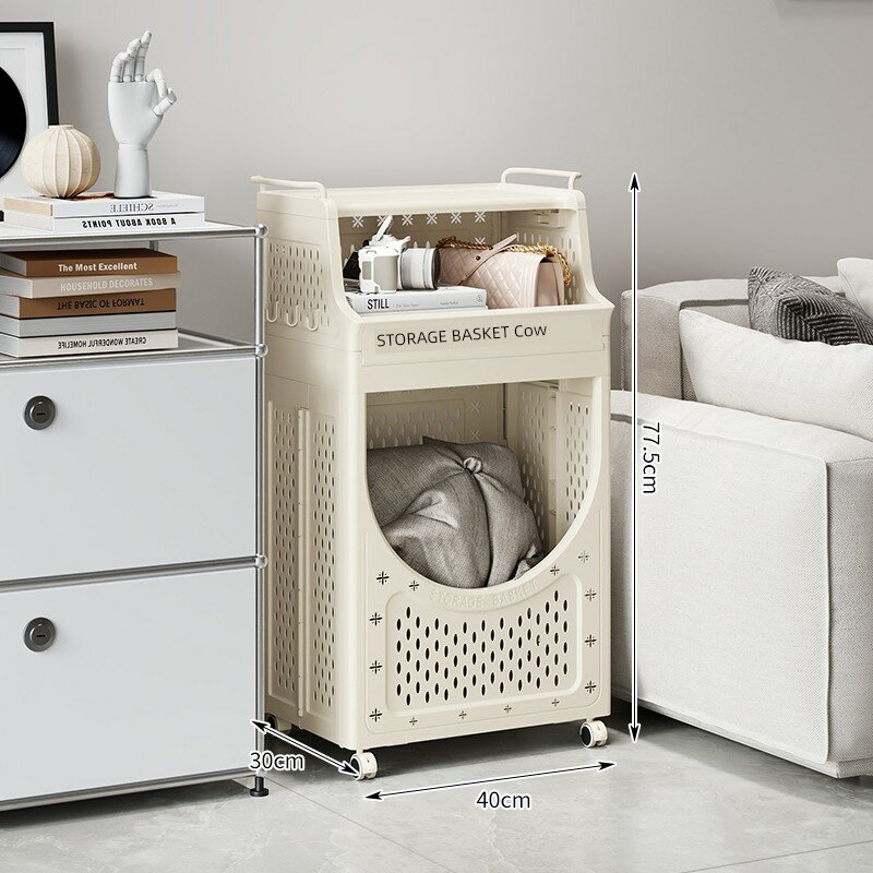 Кремовая белая корзина для белья с 3 ярусами, цельная конструкция, встроенная вешалка для ванной