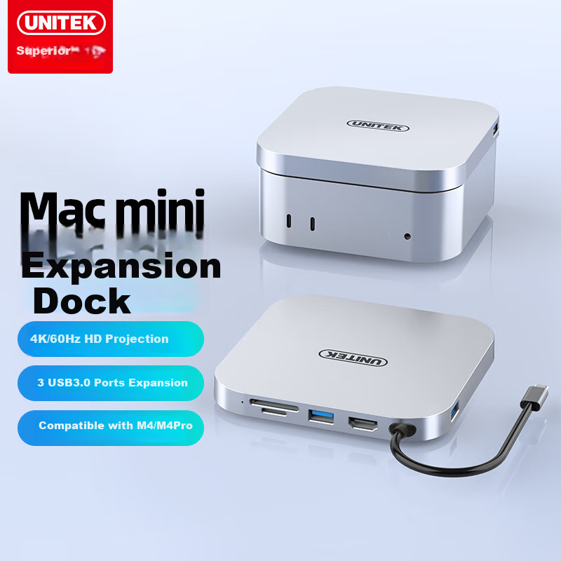 UNITEK Mac Mini M4 Расширительная док-станция 4K60H HDMI зеркальное отображение Двойной карт-ридер USB3.0 адаптер для