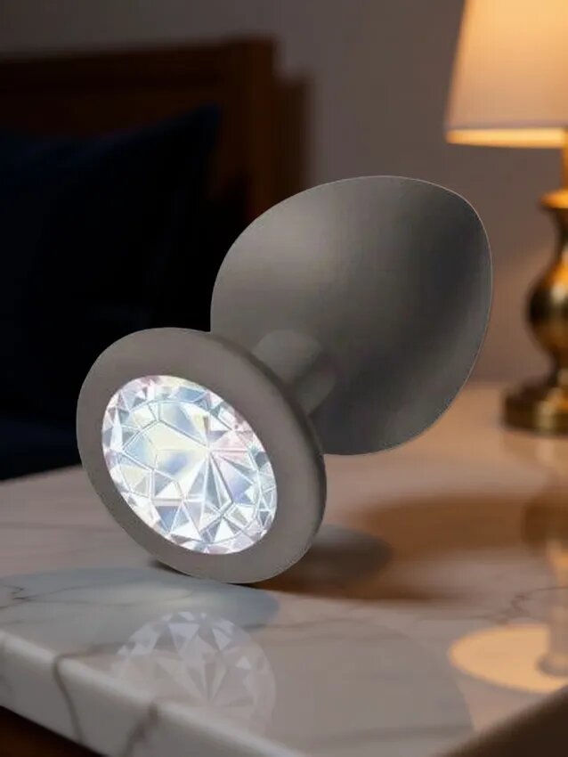 Чёрная анальная пробка Emotions Cutie Large с прозрачным кристаллом - 10 см.