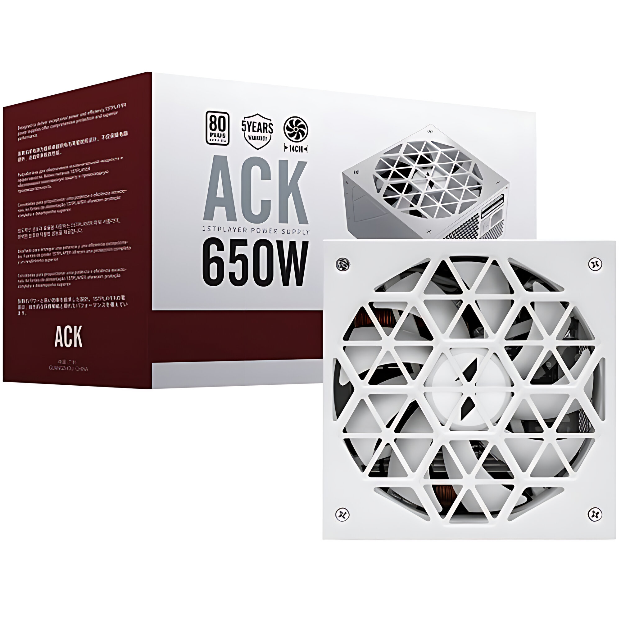 Блок питания 1STPLAYER 650W ACK Standard White, 140 мм, 80 PLUS Standard (HA-650AC1-WH)