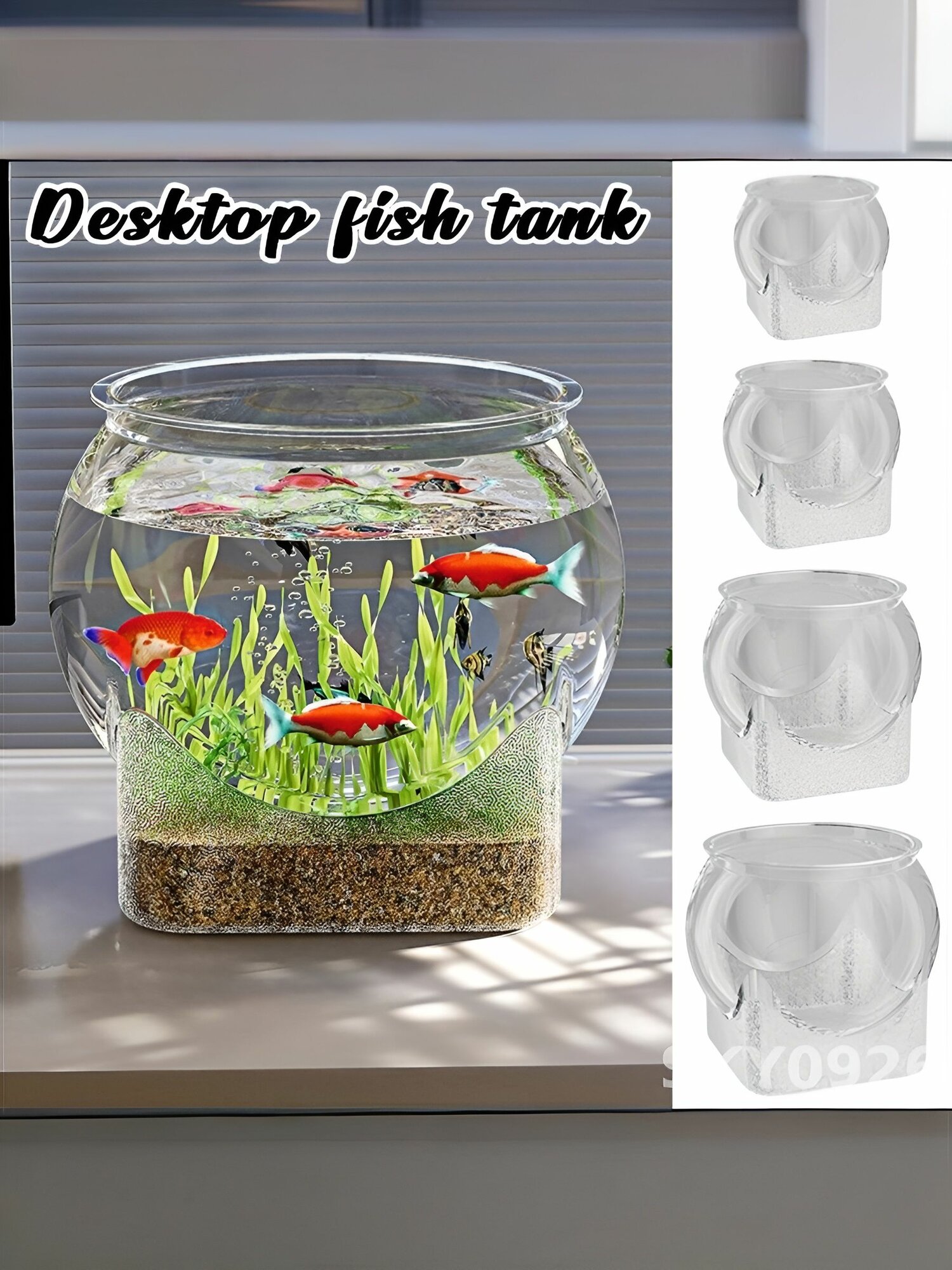 Прозрачный круглый аквариум для рыбок из небьющегося пластика под стекло компактный настольный вариант для гостиной