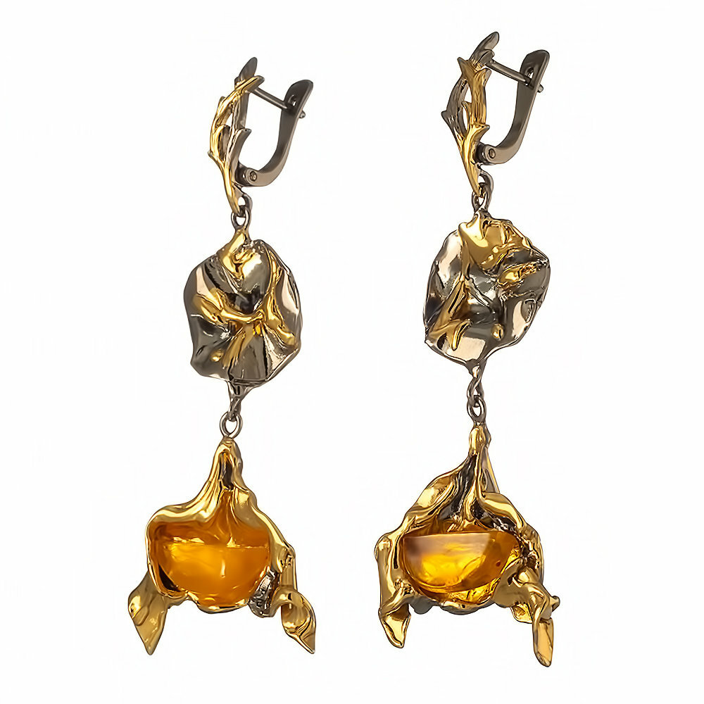 Серьги, серебро, 925 проба, янтарь
