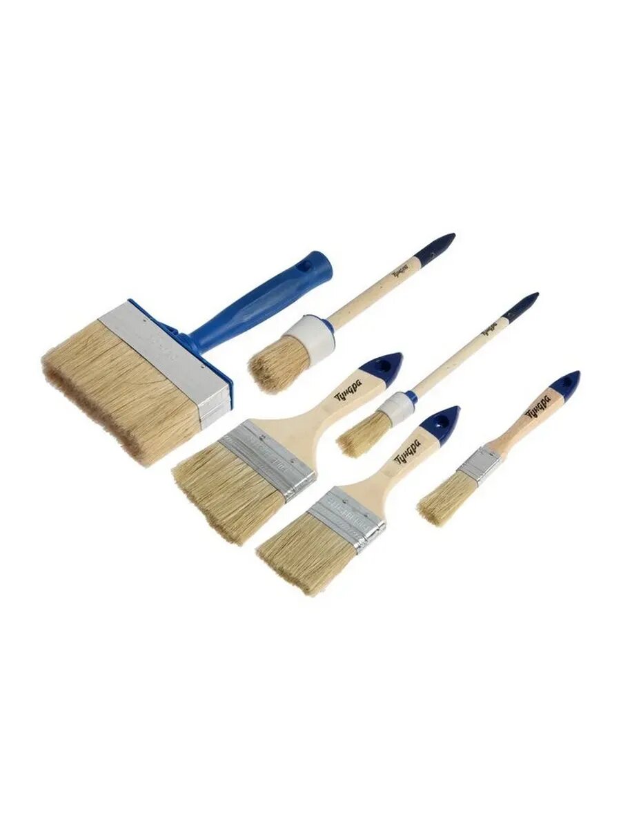 Кисти набор, плоские 3/4", 2", 3", круглые №2, №8, 6 шт.