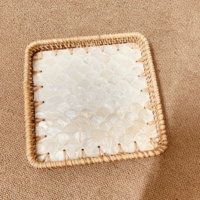 Ручная работа ротановая подставка в форме ракушки малый размер 21x21x3см для хранения фруктов и хлеба натуральная