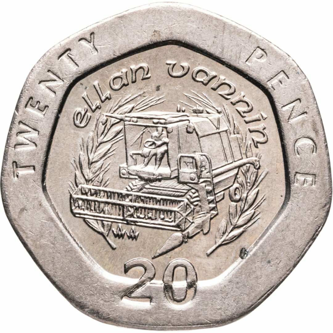Остров Мэн 20 пенсов pence 1993, Мельхиор медь-никель, в сохранности AU-UNC