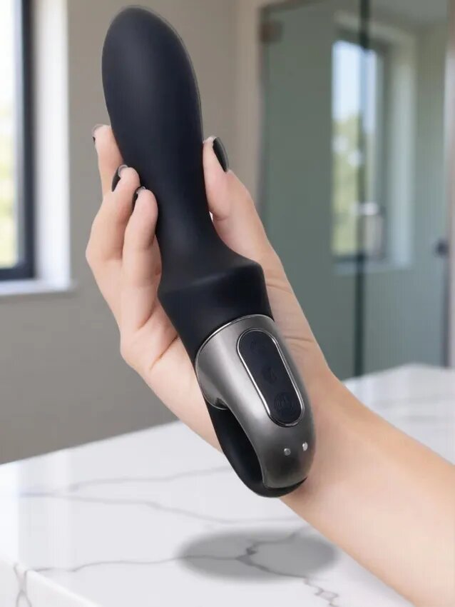 Вибростимулятор-унисекс с подогревом Satisfyer Heated Climax Connect App, черный, 21 см( в пакете)