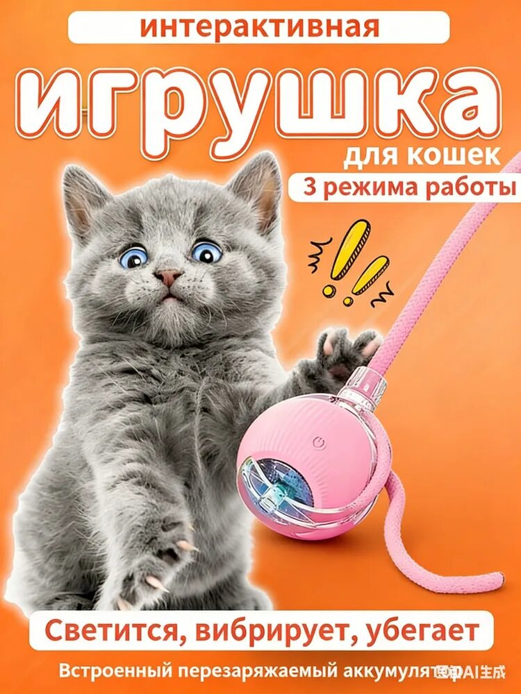 Интерактивная игрушка для кошек , встроенная перезаряжаемая батарея, дразнилка, умный мячик для кошек